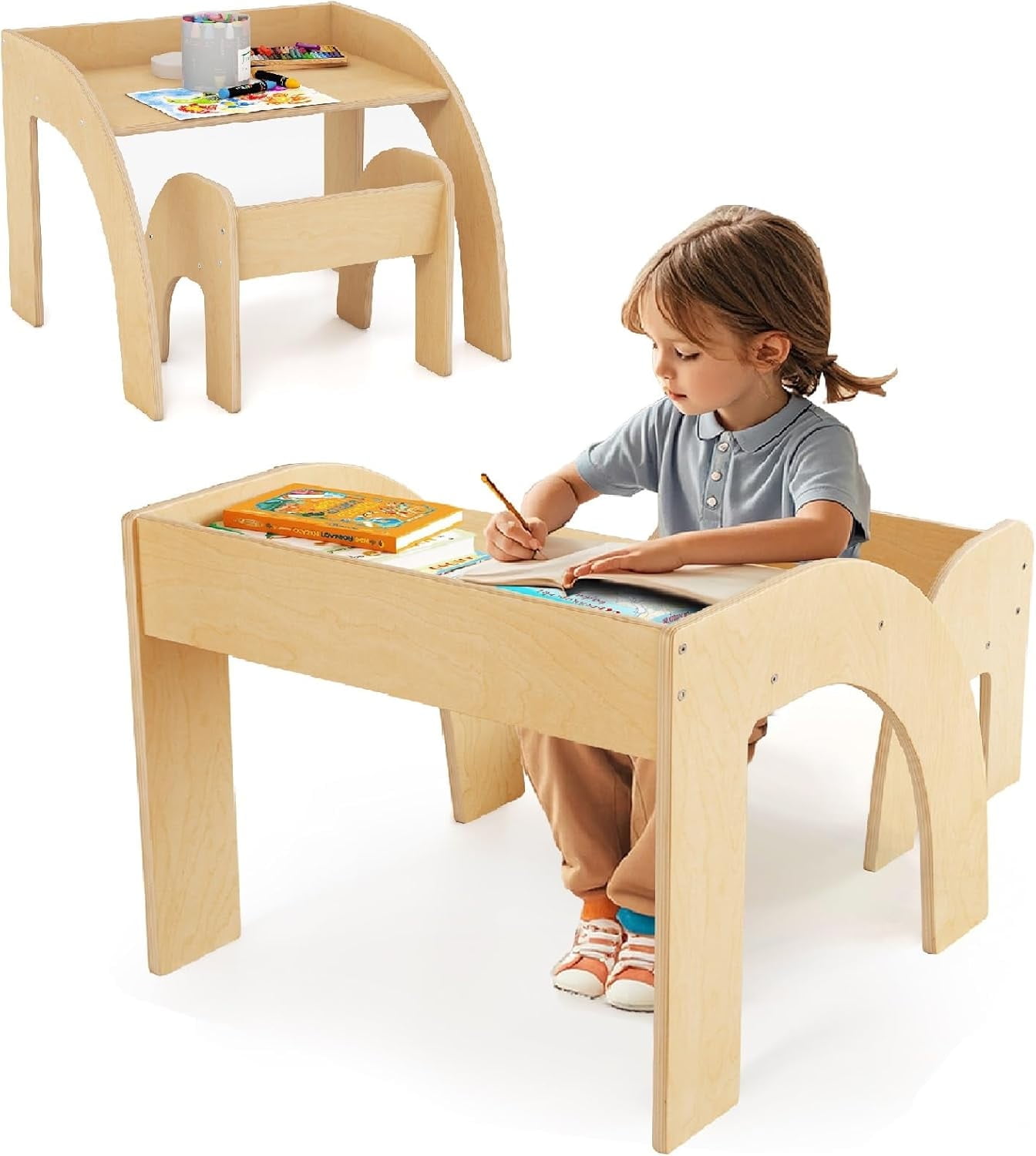 OLAKIDS Kids Table and Chair Set, Wooden Activity Table for Toddlers ...
