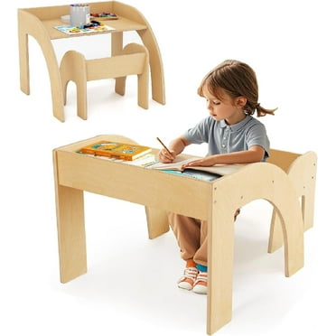 VEVOR Kids Art Table and 2 Chairs, 2-in-1 Toddler Craft and Play ...