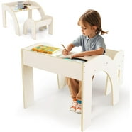 Buzz & Bloom Kids 4-Piece Wood Table, 2 Chairs, and Bench Seating Set ...