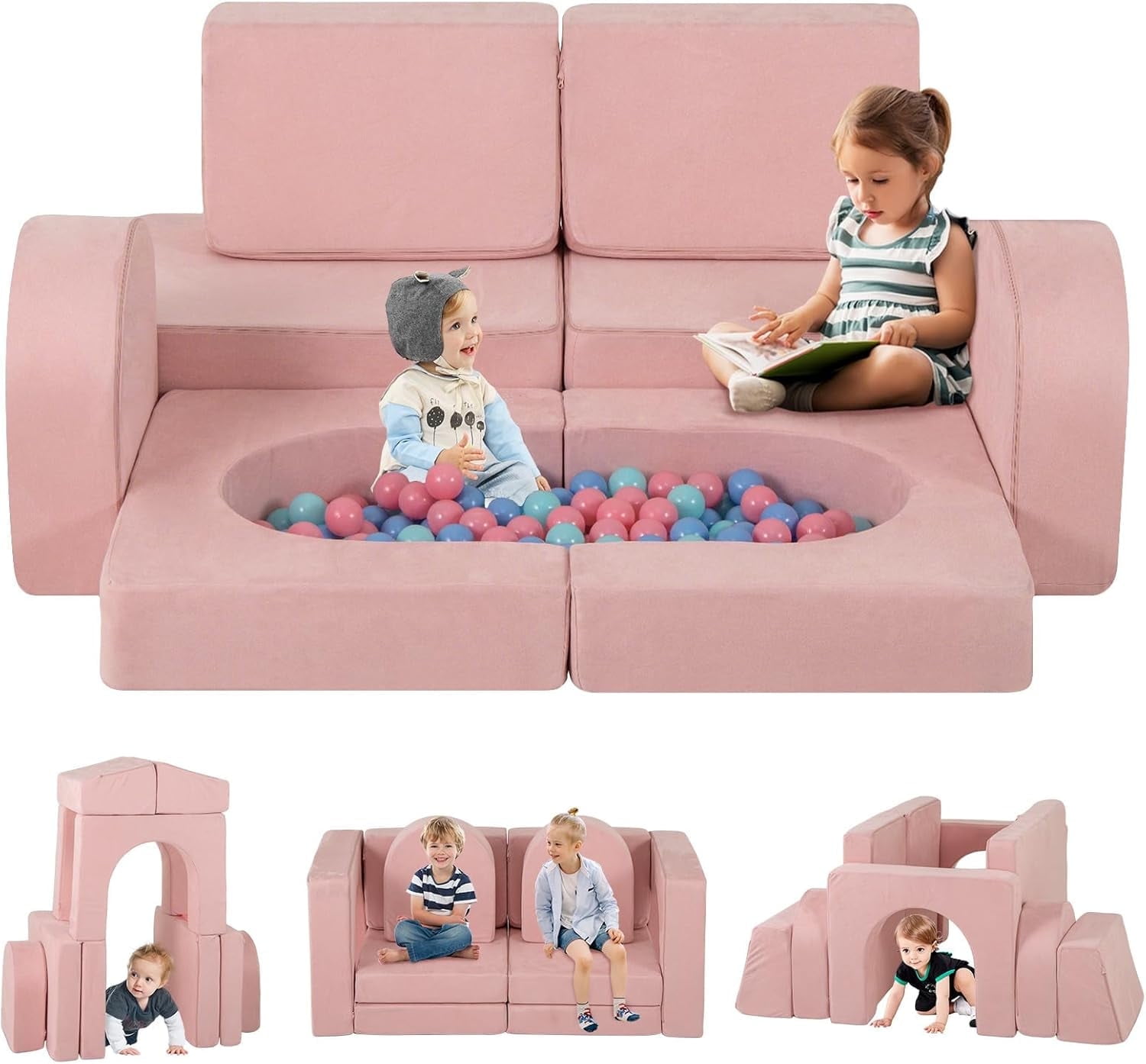 OLAKIDS Modular Kids Play Couch, 8 PCS Toddler Creative Sectional Fort ...