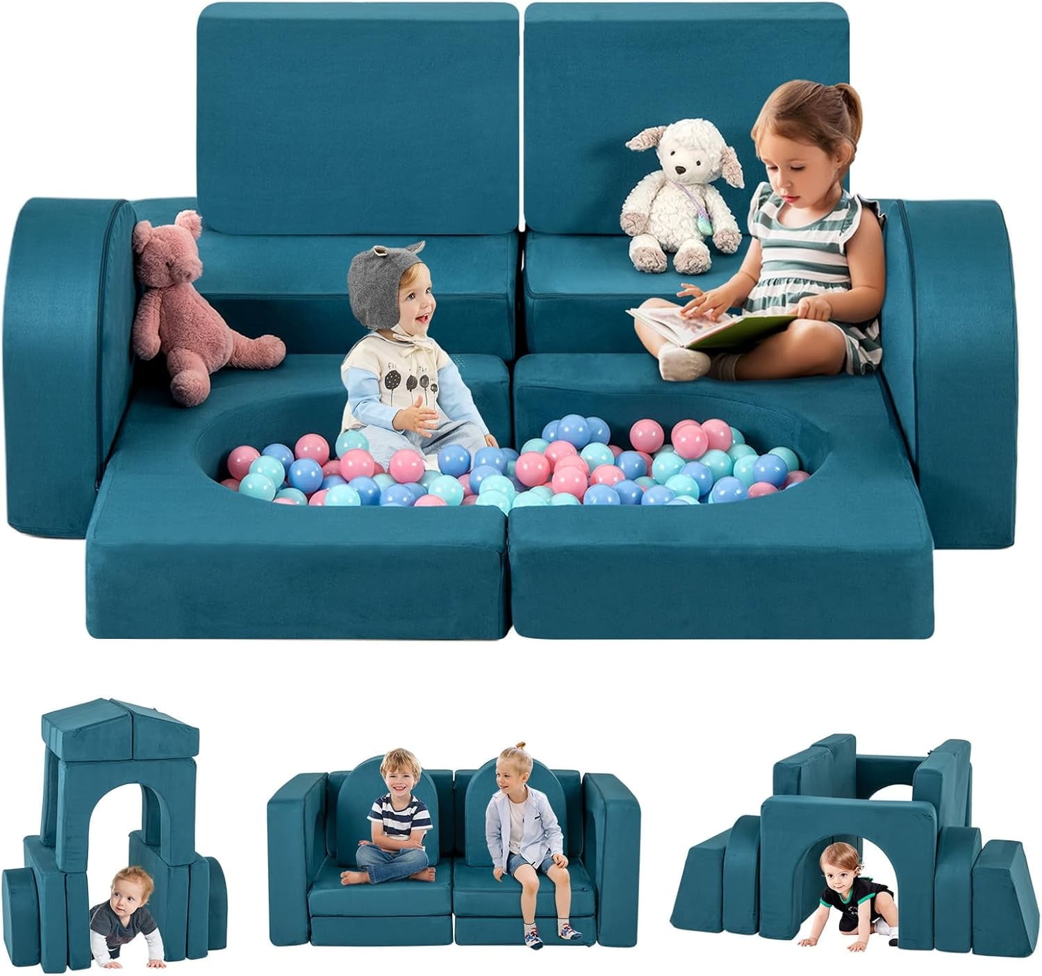OLAKIDS Modular Kids Play Couch, 8 PCS Toddler Creative Sectional Fort ...