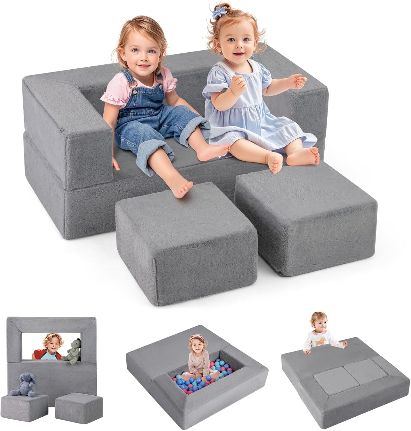 OLAKIDS Modular Kids Play Couch, Toddler Sectional Fort Building Sofa ...