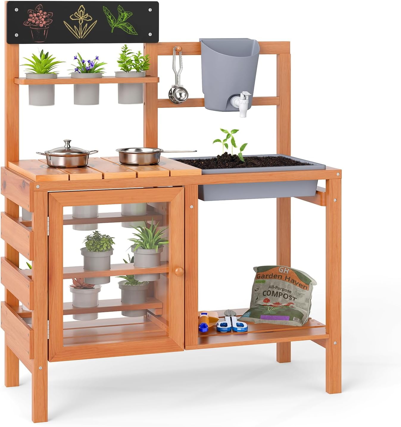 OLAKIDS Mud Kitchen for Kids Outdoor, Wooden Toddler Play Kitchen with ...