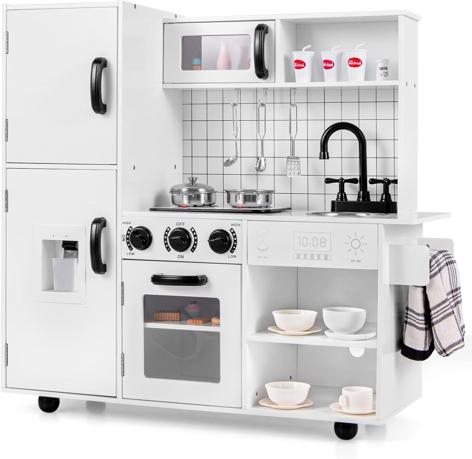 OLAKIDS Play Kitchen for Kids, Wooden Kids Play Kitchen Playset with ...