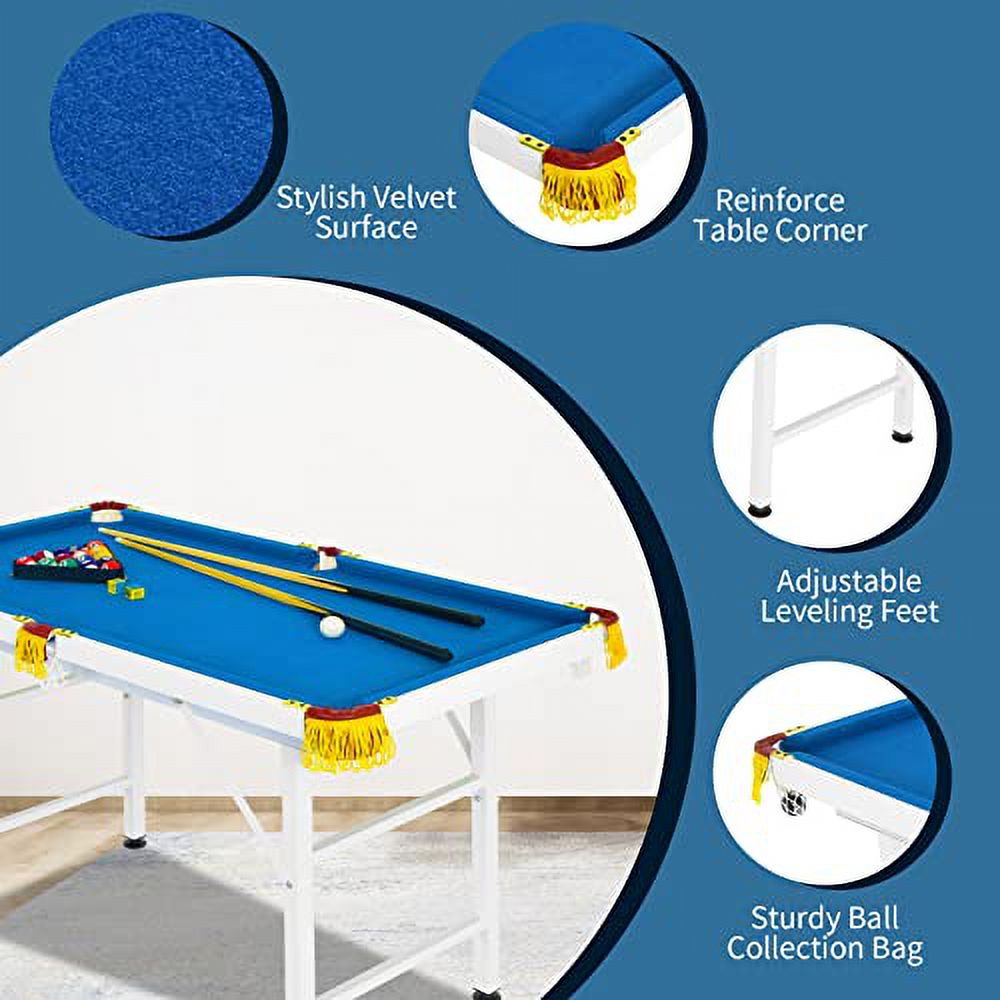 OLAKIDS Portable Folding Billiards Table with 2 Billiard Cues, Ball ...