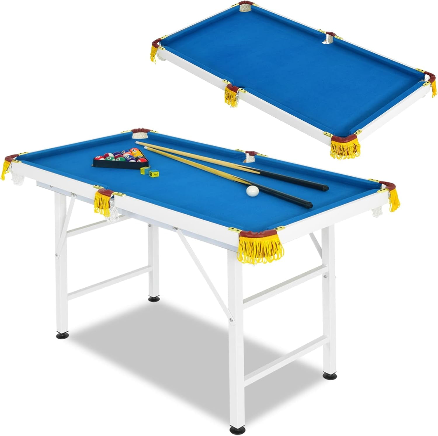 OLAKIDS Portable Folding Billiards Table with 2 Billiard Cues, Ball ...