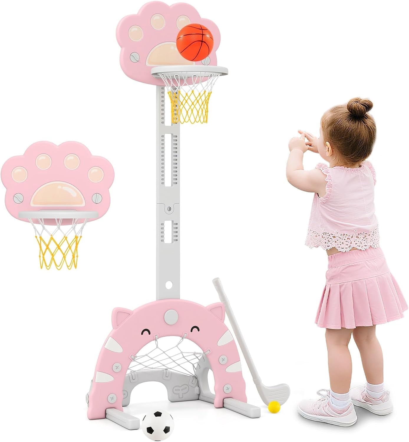 OLAKIDS Toddler Basketball Hoop, 3 in 1 Height Adjustable Kids Sports ...