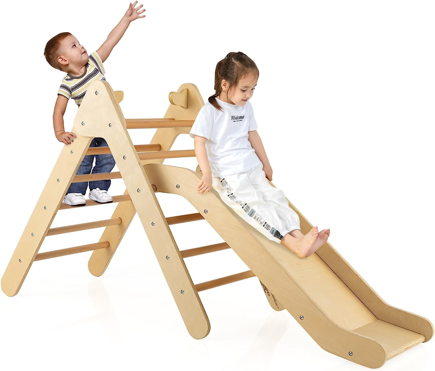 OLAKIDS Preschool Wooden Equipment Playsets, 2 in 1 Montessori Climbing ...