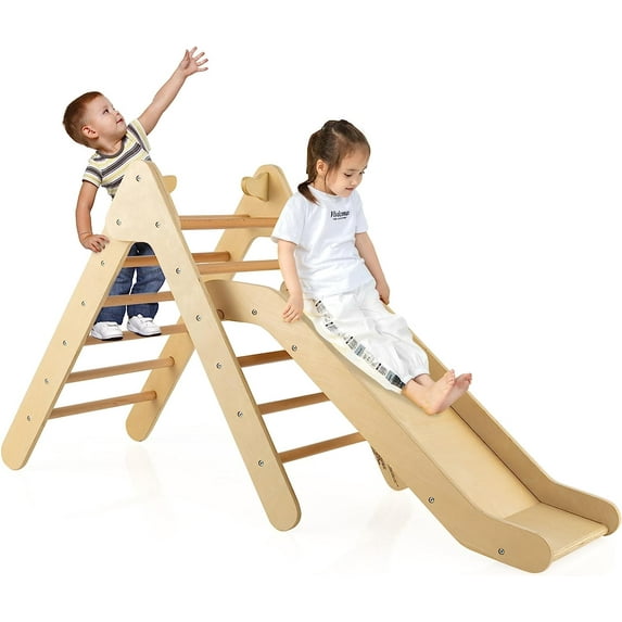 OLAKIDS Preschool Wooden Equipment Playsets, 2 in 1 Montessori Climbing ...