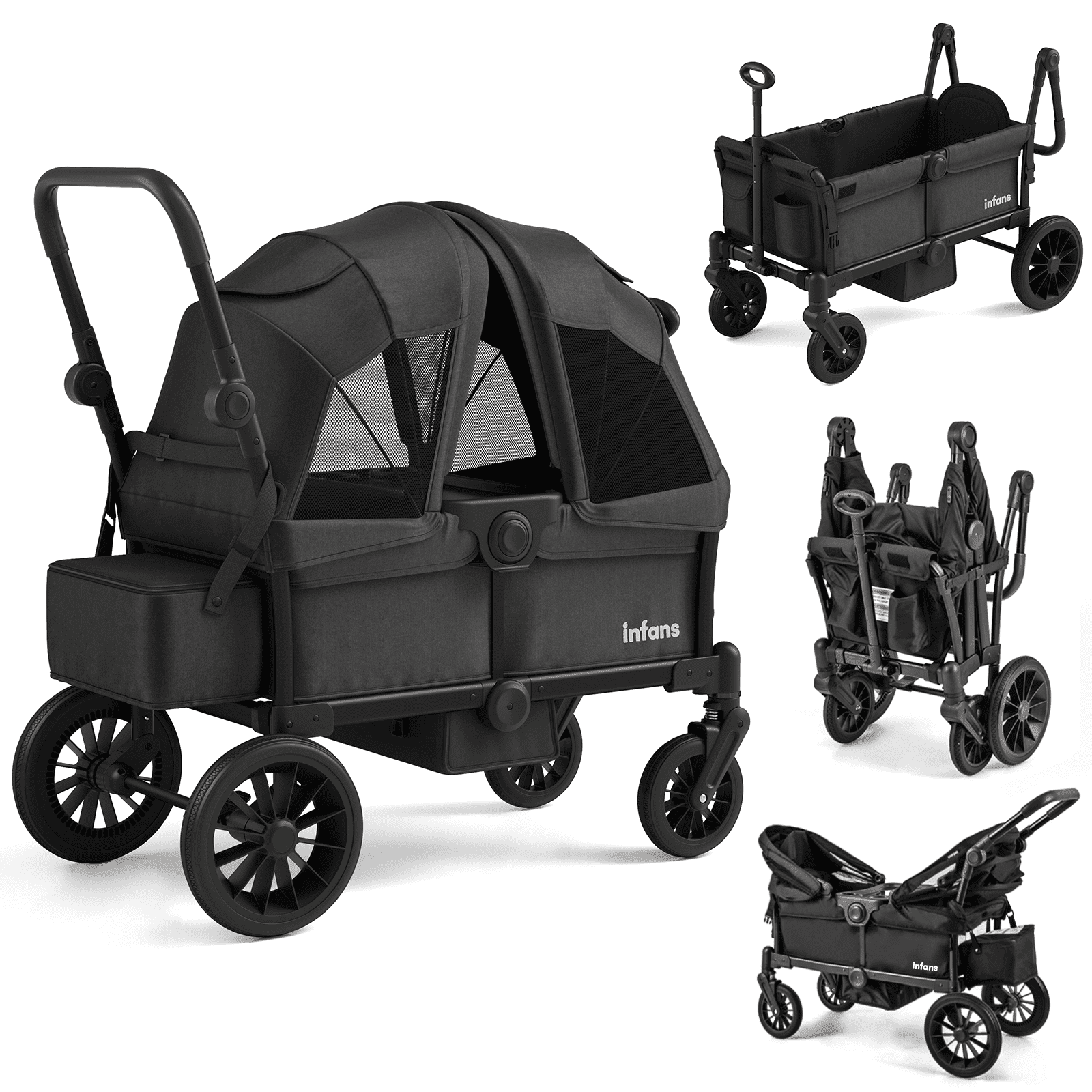 INFANS Wagon Stroller for 2 Kids, Collapsible Adjustable Push Pull ...