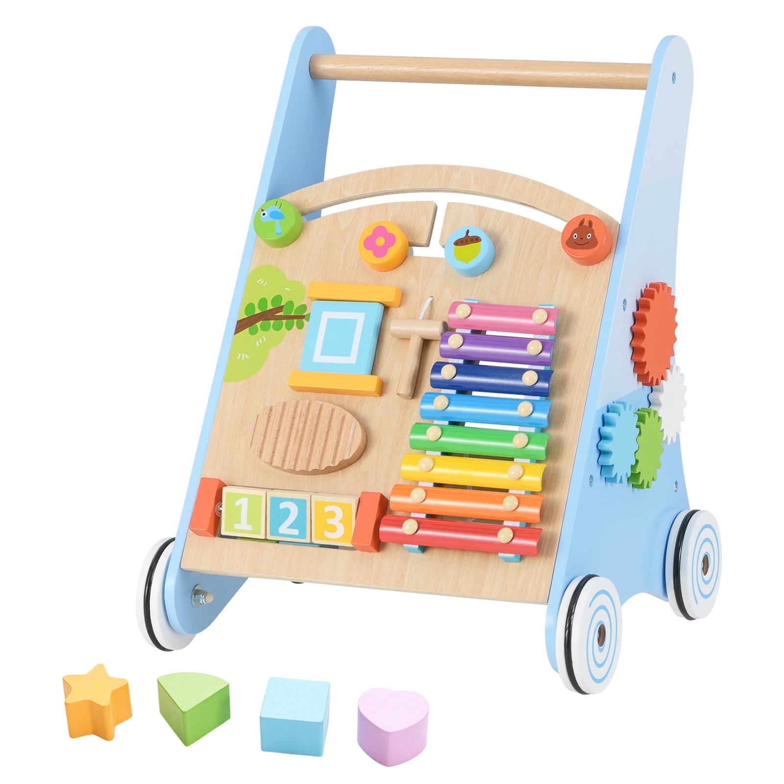 INFANS Wooden Baby Walker, Montessori Walker with Multiple Activity ...