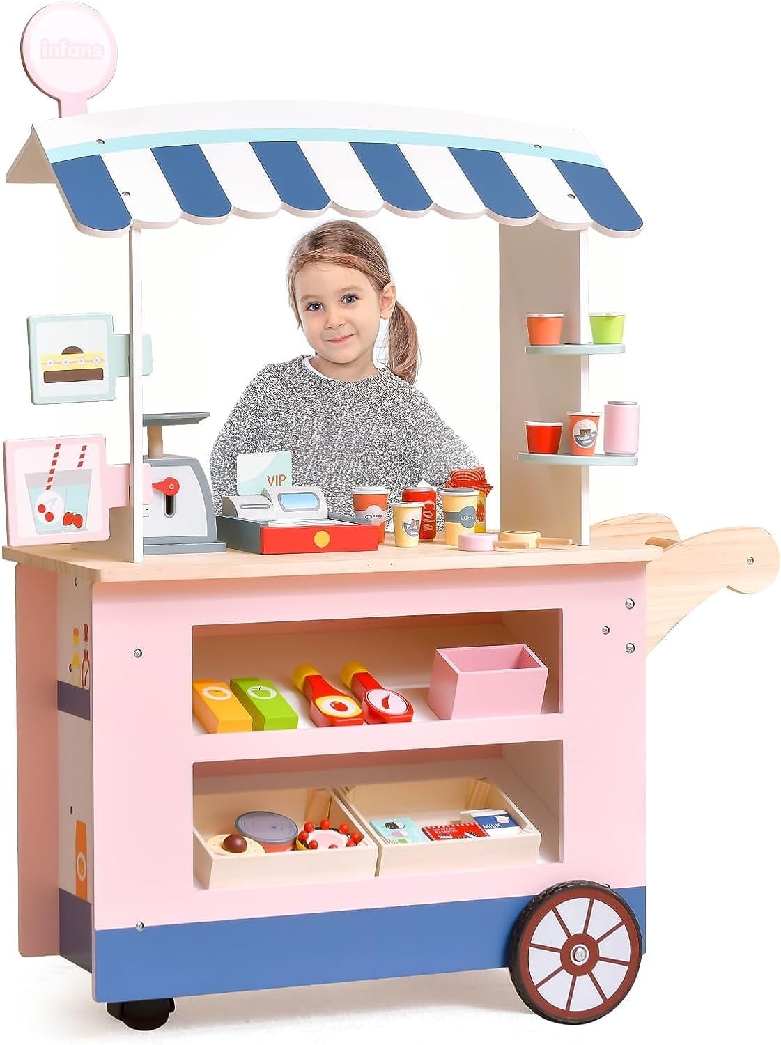 INFANS Kids Grocery Store Playset, Pretend Play Wooden Market Stand ...