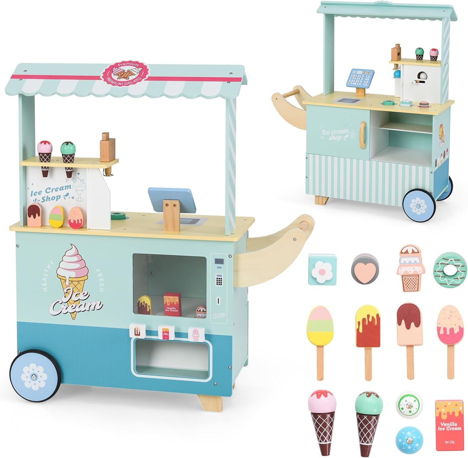 OLAKIDS Wooden Grocery Store Marketplace Toy, Market Stand Shop Pretend ...
