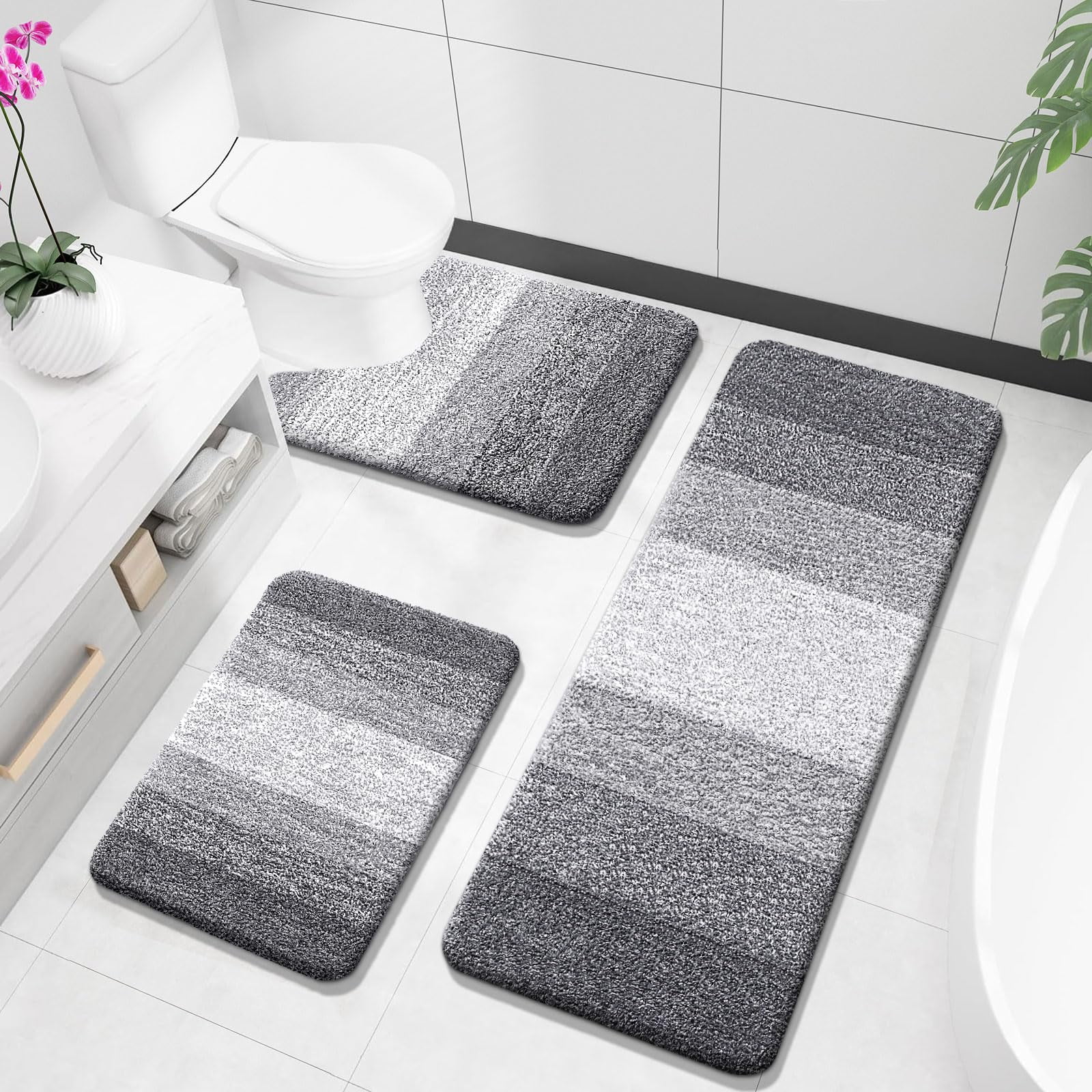 OLANLY Bathroom Rugs Sets 3 Piece, Soft Absorbent Microfiber Bath Mats ...