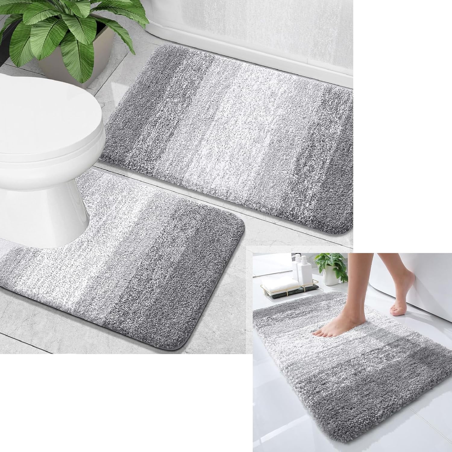 OLANLY Ombre Bath Rug and Bathroom Rugs Sets 2 Piece, Bath Rug Size ...