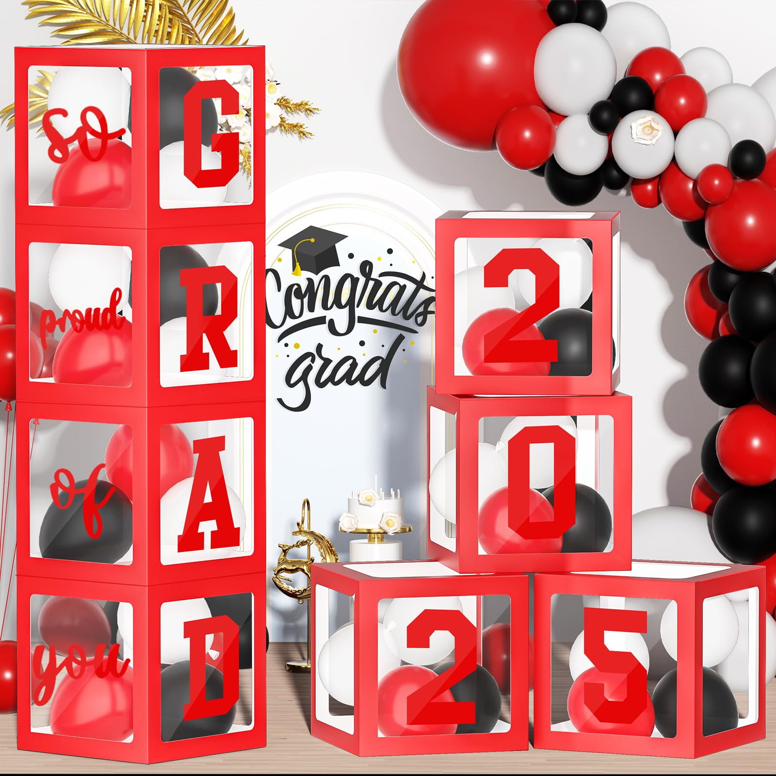 OLANRUN Graduation Decorations 2025, SSF20 4 PCS Red Graduation Balloon ...