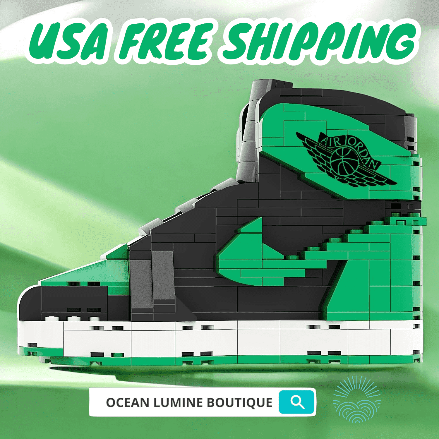 OLB- Jordan 1 High Pine Green Sneaker Building Bricks, Puzzles Blocks ...