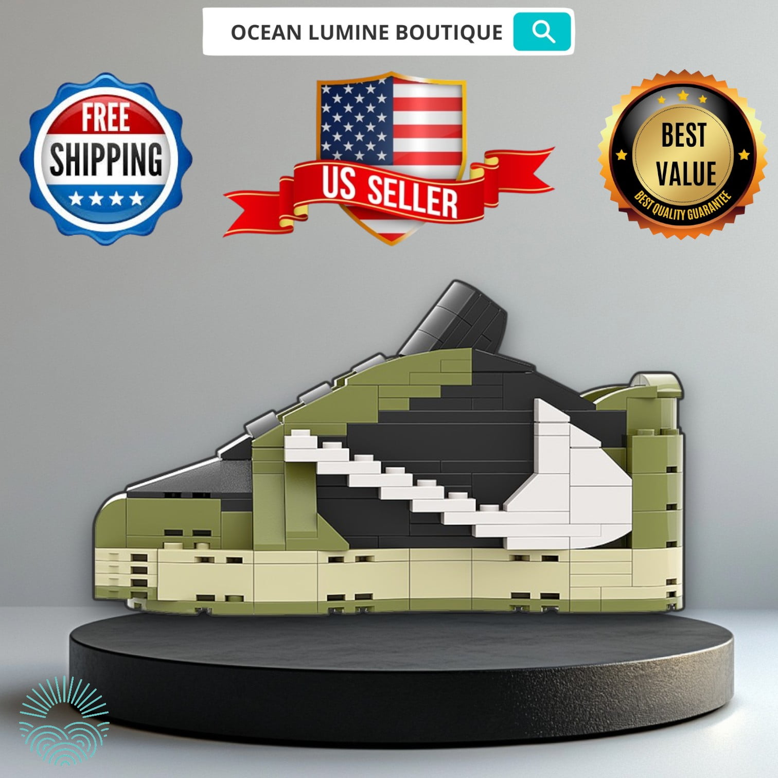 OLB-Jordan 1 Low Travis Scott Black Olive Sneaker Building Bricks, Puzzles Blocks Toy Building ...