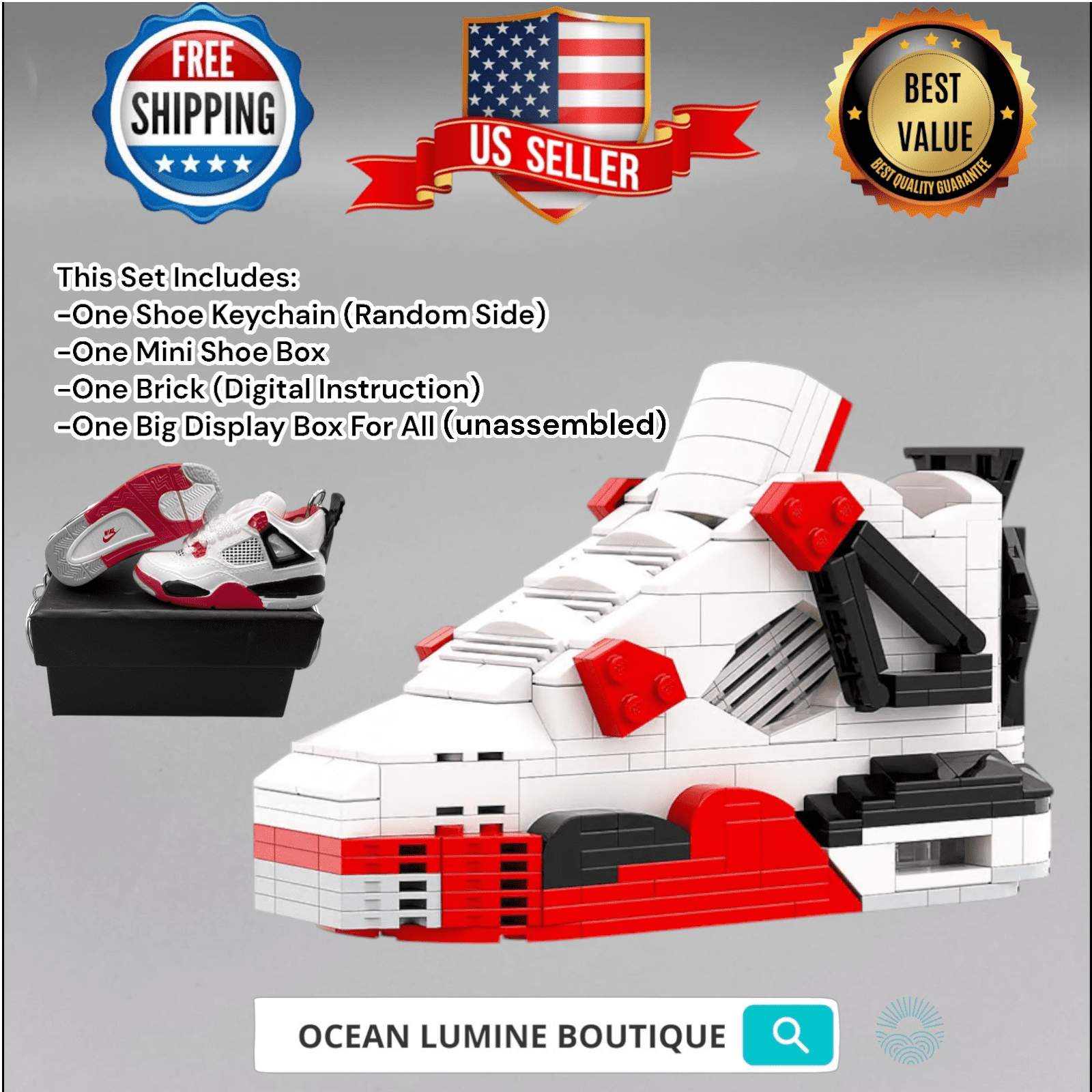 OLB-Jordan 4 Fire Red Sneaker Puzzle Bricks With Set Of Matching ...