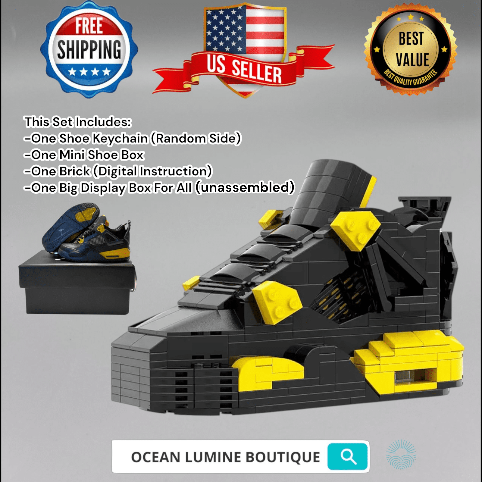 OLB-Jordan 4 Thunder Sneaker Puzzle Bricks With Set Of Matching ...