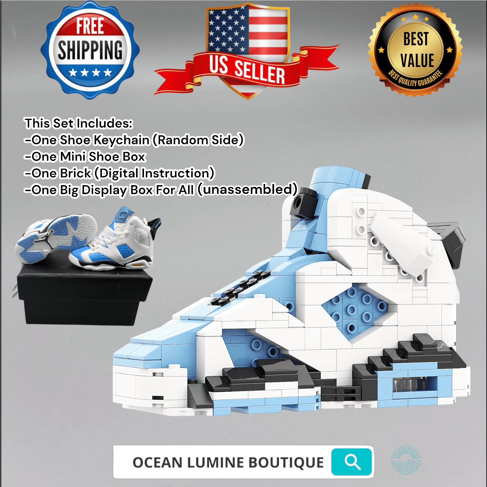 OLB-Jordan 6 UNC Sneaker Puzzle Bricks With Set Of Matching Keychain ...