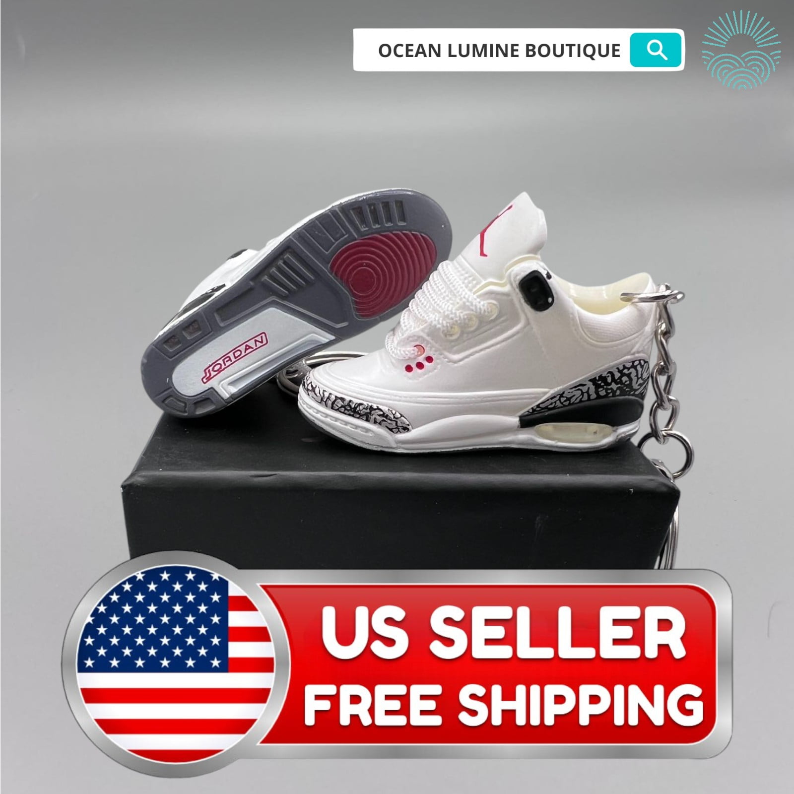 OLB-Jordan3 Cement Mini Shoe Keychain Sneaker Party Favors Pendant ...
