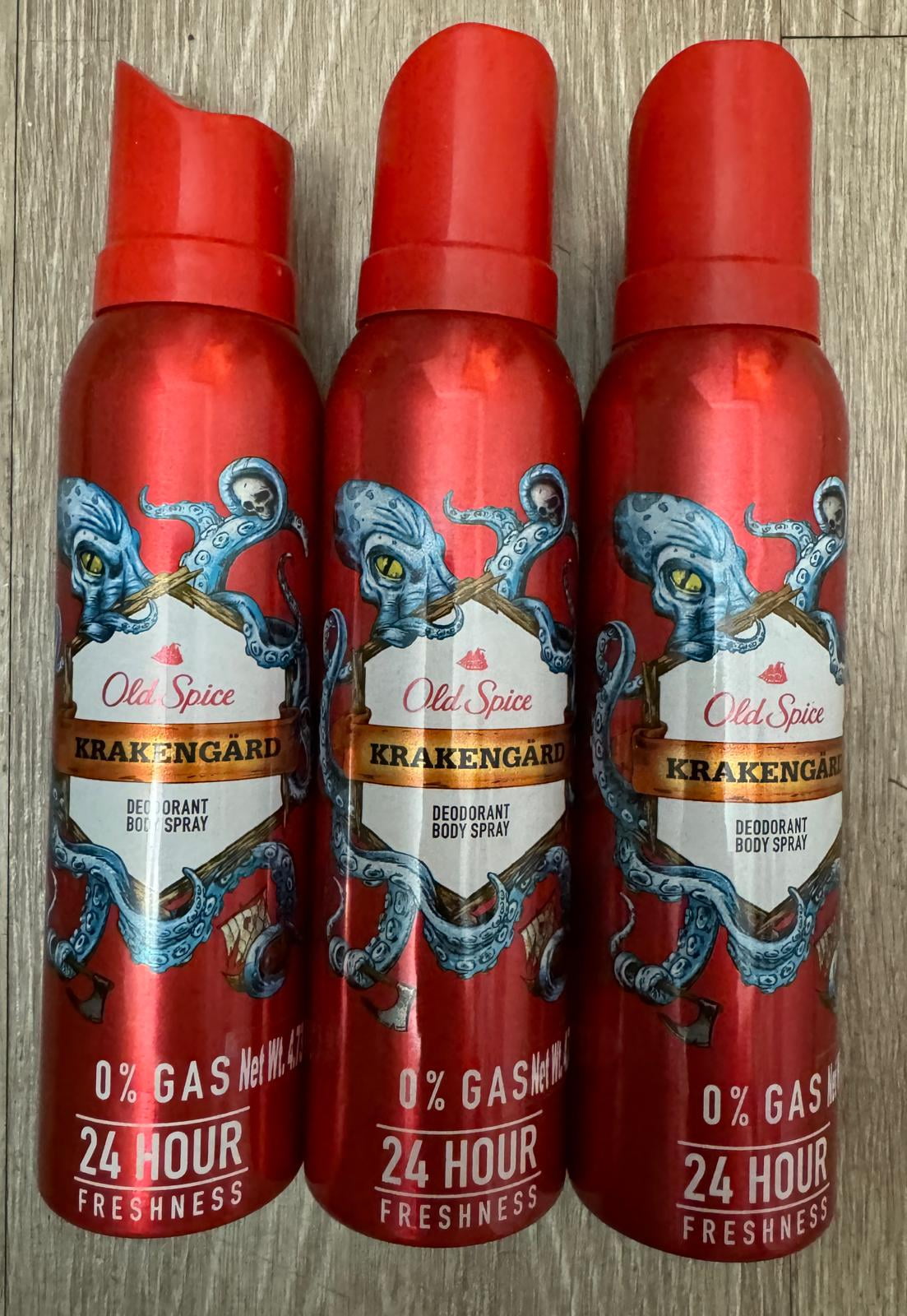 OLD SPICE KRAKENGARD DEODRANT BODY SPRAY 0% GAS 24H 3 BOTTLES 140m EACH ...