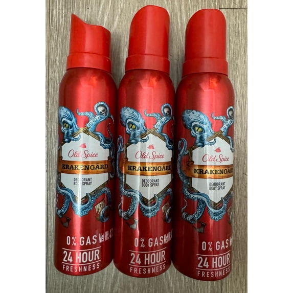 OLD SPICE KRAKENGARD DEODRANT BODY SPRAY 0% GAS 24H 3 BOTTLES 140m EACH ...