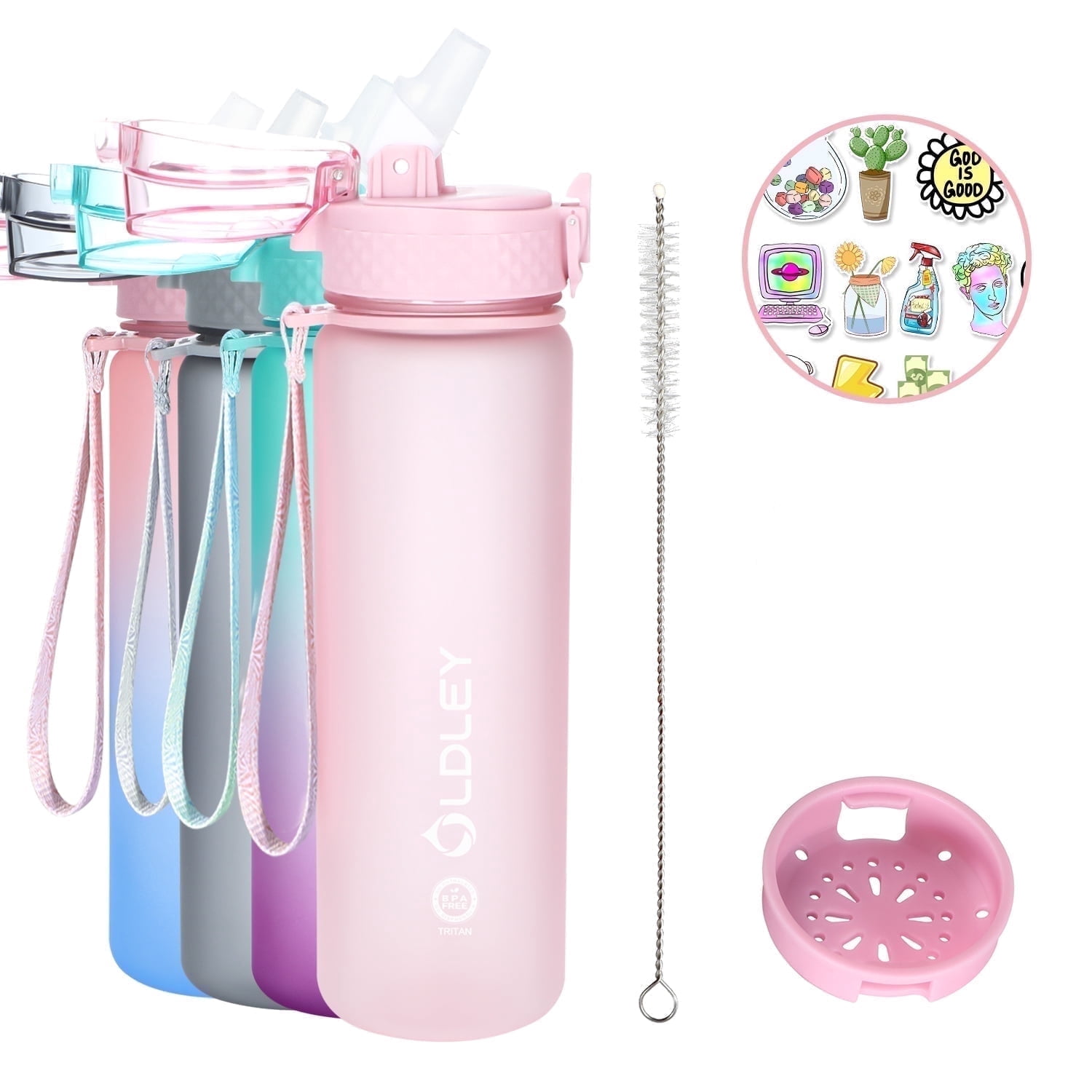 Oldley Tritan Kids Water Bottle, 17Oz, Leak-Proof Straw Lid, BPA-Free ...