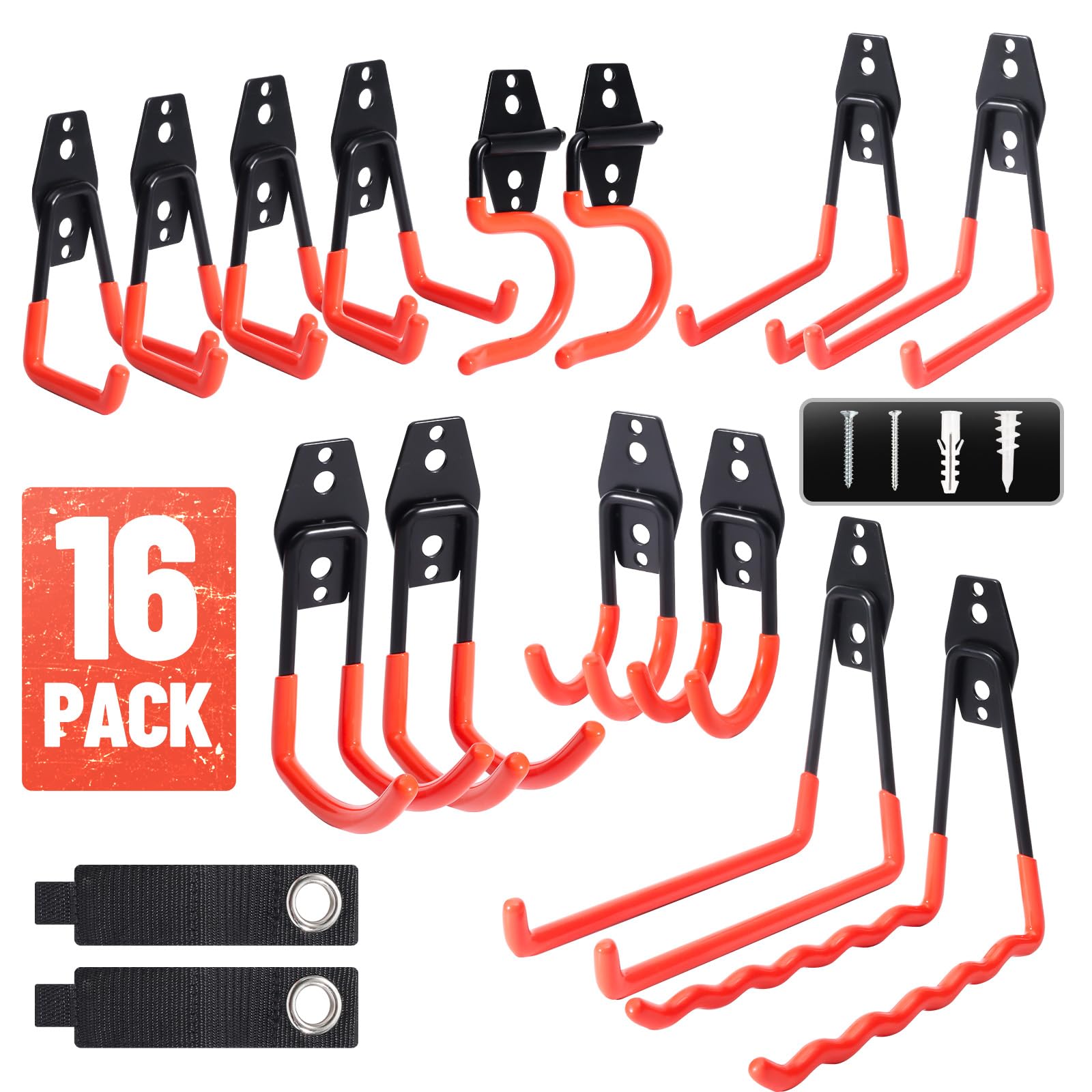 OLDVIND 16 Pack Garage Hooks Heavy Duty Steel Storage Utility Hook Set ...