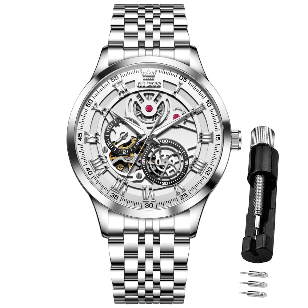 OLEVS Automatic Skeleton Watches for Men Self Winding Mechanical ...