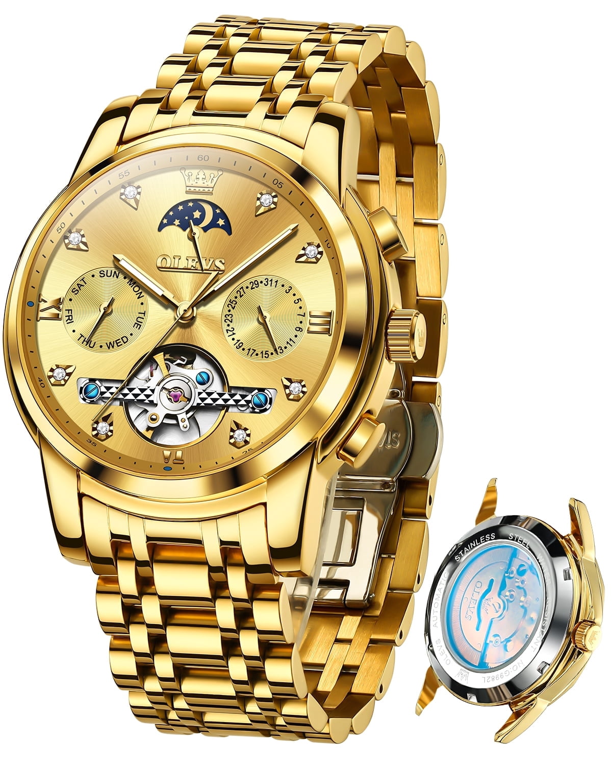 OLEVS Automatic Watches for Men Self Winding Mechanical Skeleton ...