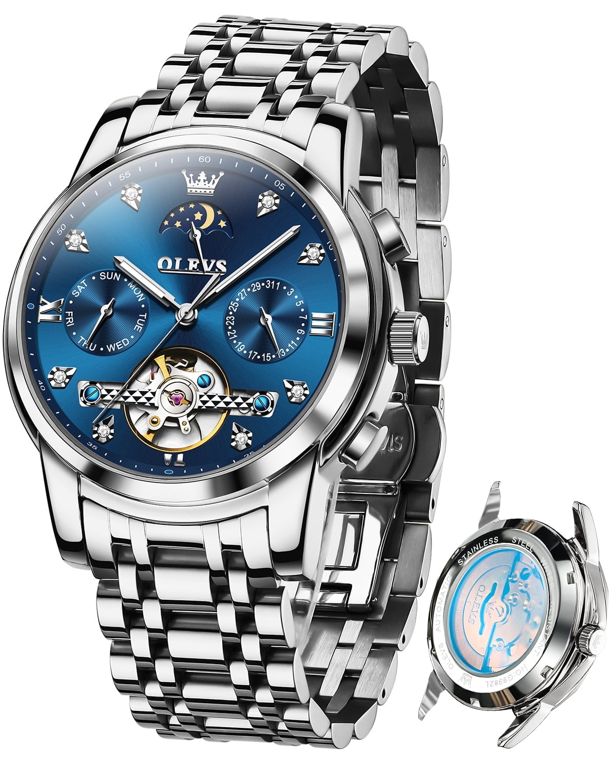 OLEVS Automatic Watches for Men Self Winding Mechanical Skeleton ...