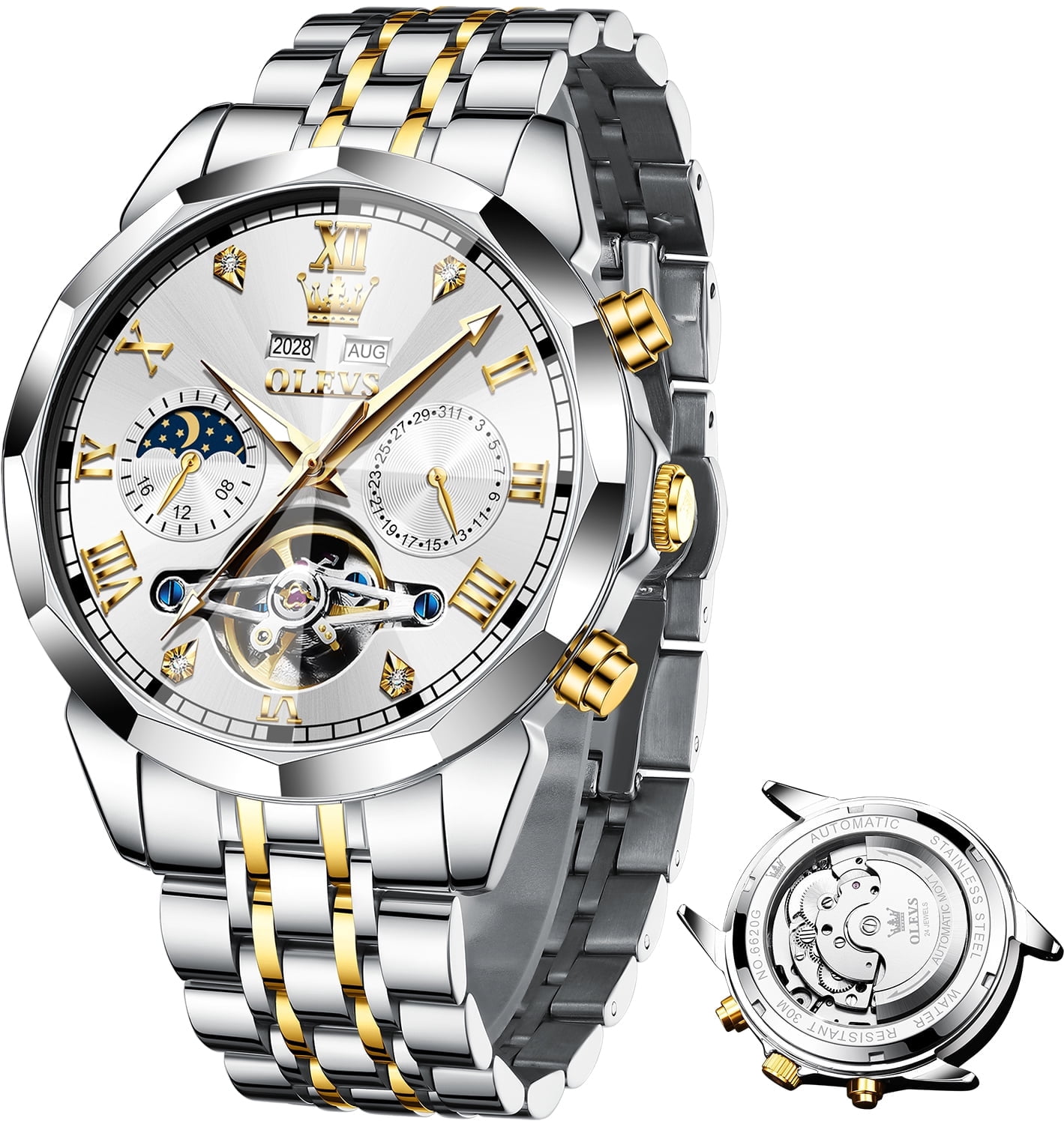 OLEVS Automatic Watches for Men Self Winding Mechanical Skeleton Luxury ...