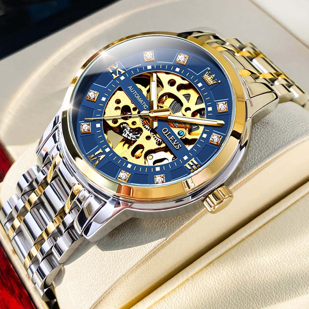OLEVS Automatic Watches for Men Self Winding Skeleton Luxury Dress ...