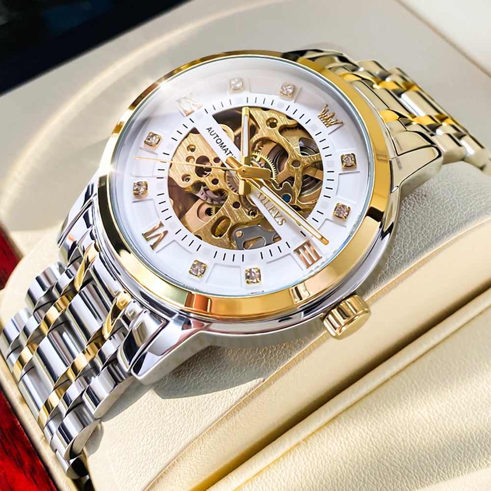 OLEVS Automatic Watches for Men Self Winding Skeleton Luxury Dress ...