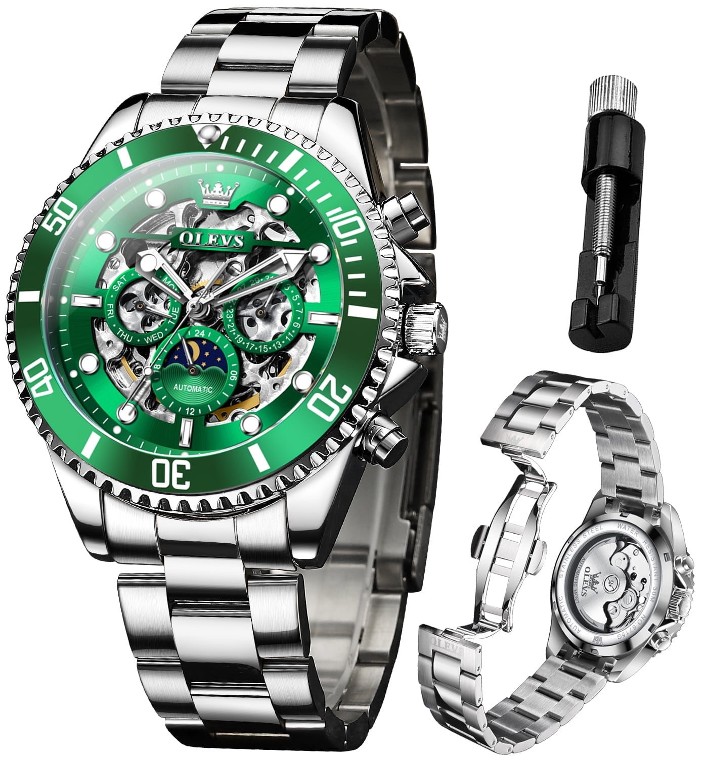 OLEVS Automatic Watches for Men Skeleton Self Winding Mechanical ...
