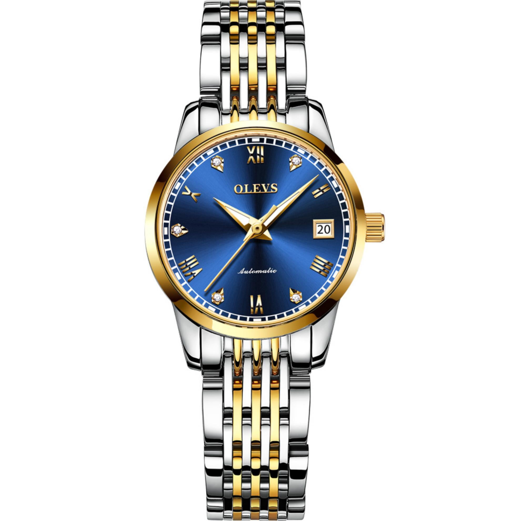 OLEVS Automatic Ladies Watch, Diamond Waterproof, Self-Winding, Gold ...