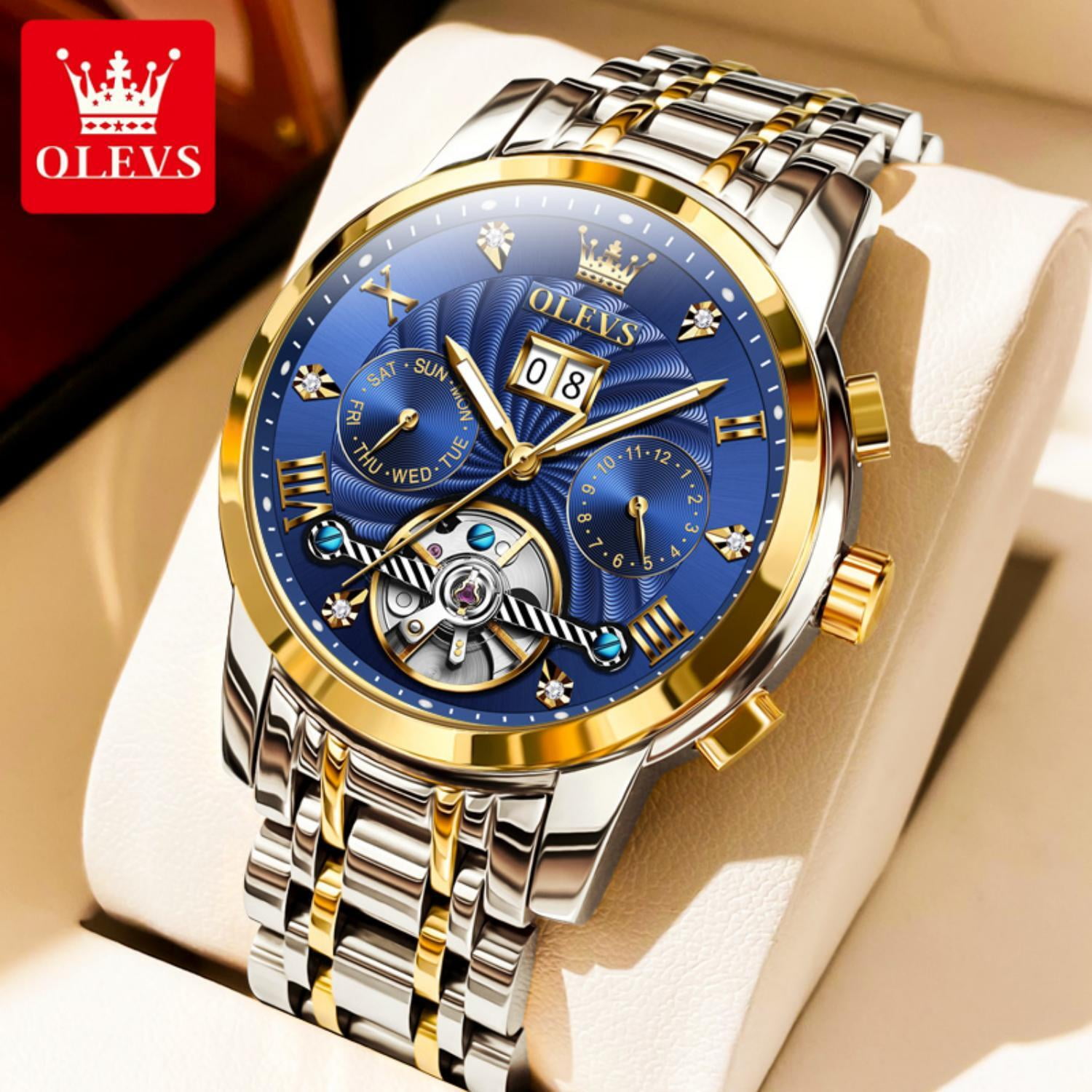 OLEVS Automatic Watches for Men Diamond Skeleton Self-Winding Luxury ...