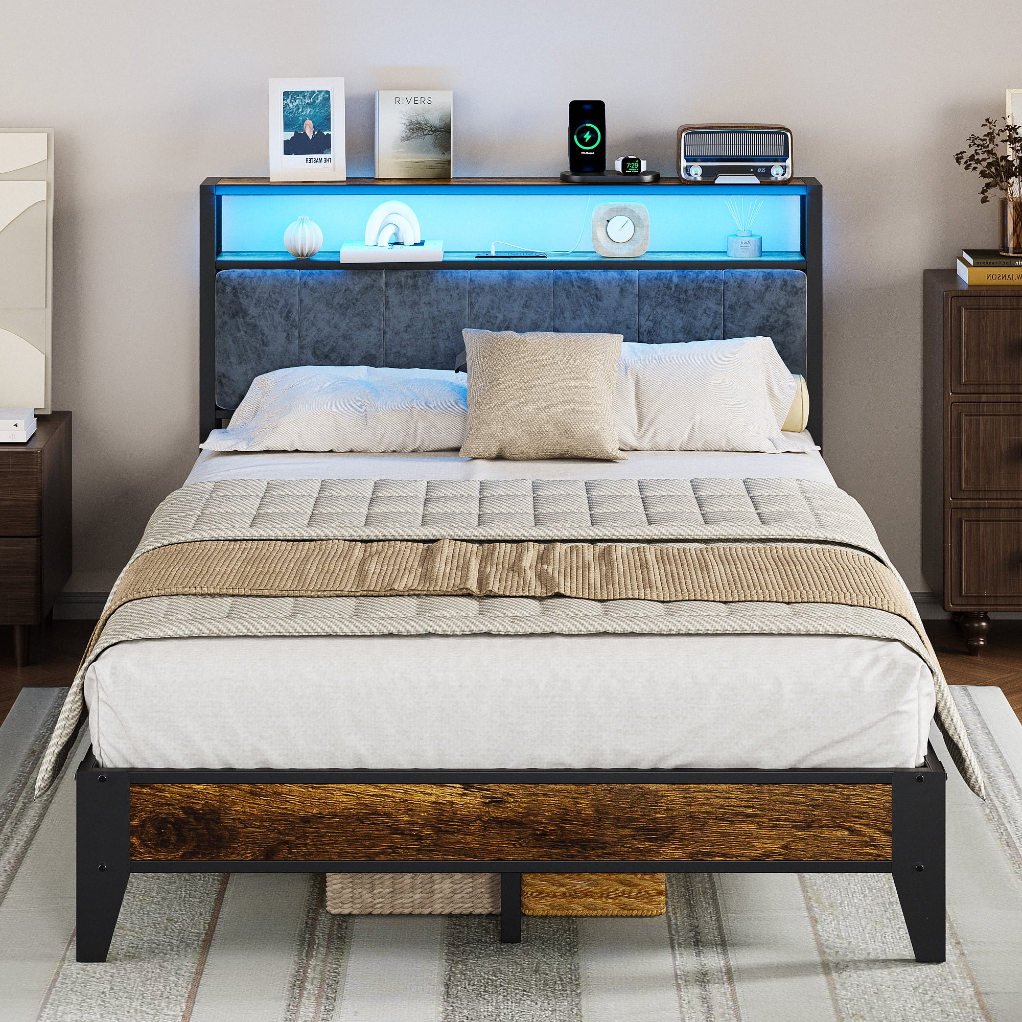 OLEVS Bed Full wiht Headboard, USB Port, Standard Bed Frames, Full ...
