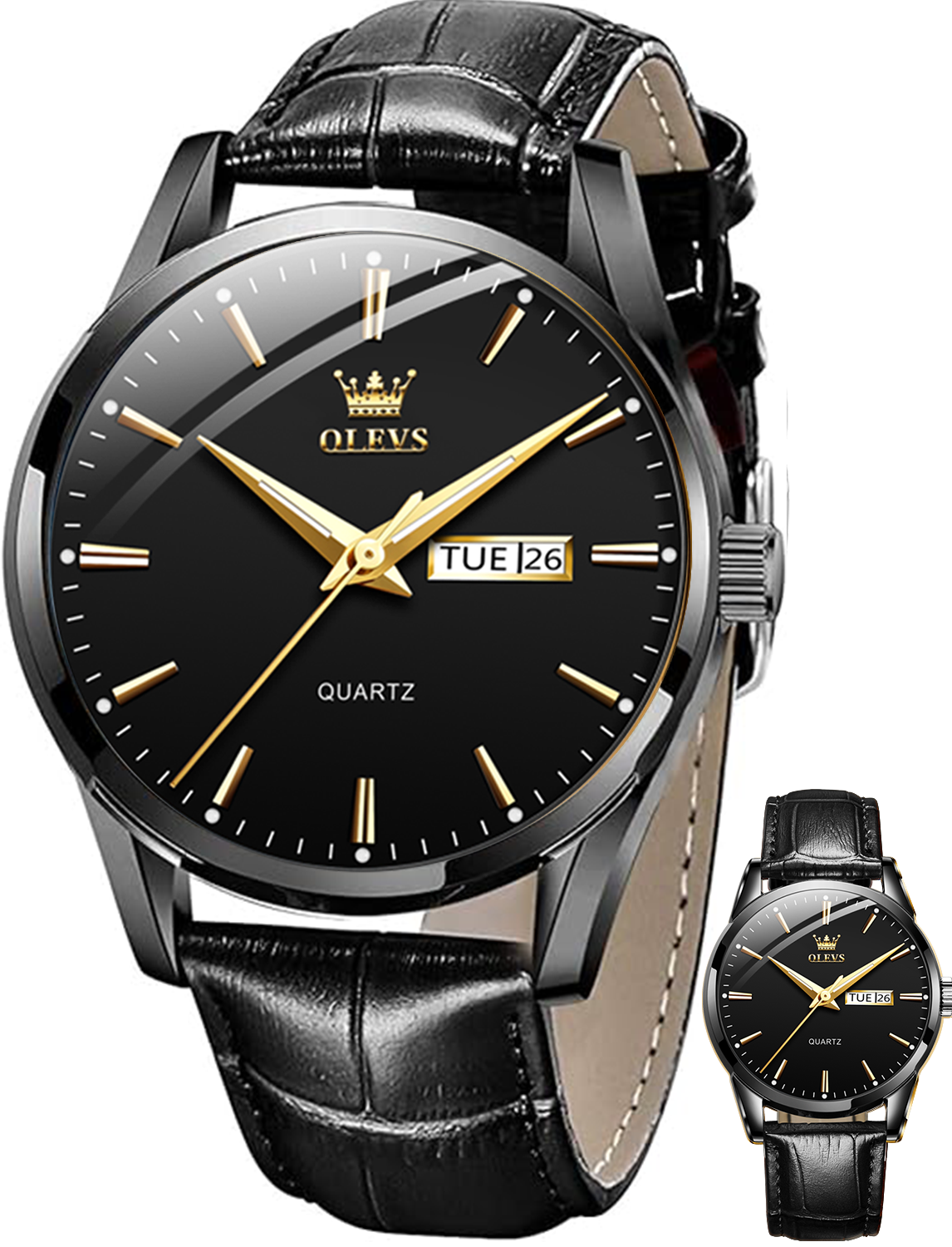 TAXAU Classic Watches For Men Grey Face Mens Watches With Day Date Black Leather Band Watches ...