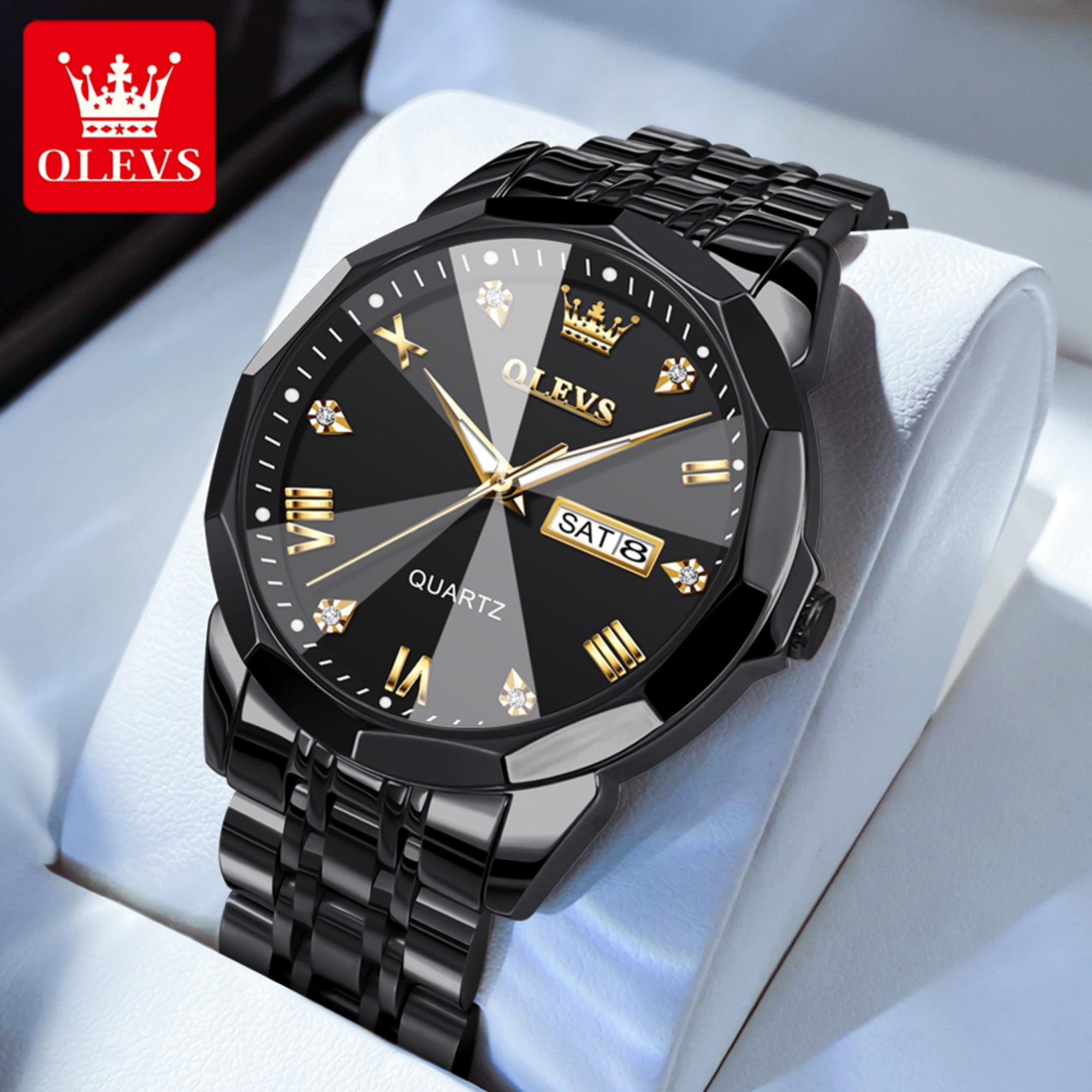 OLEVS Luxury Diamond Men's Watch, Stainless Steel, Waterproof, Luminous ...
