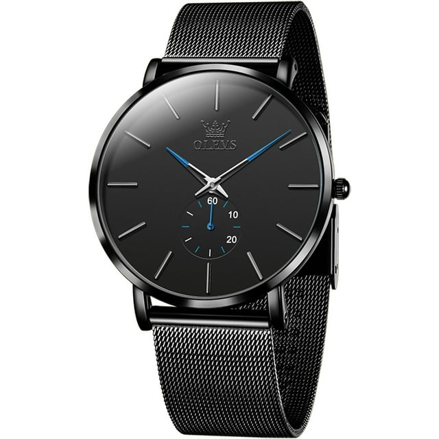 OLEVS Black Watches for Men Fashion Simple Ultra-Thin Minimalist Mesh ...