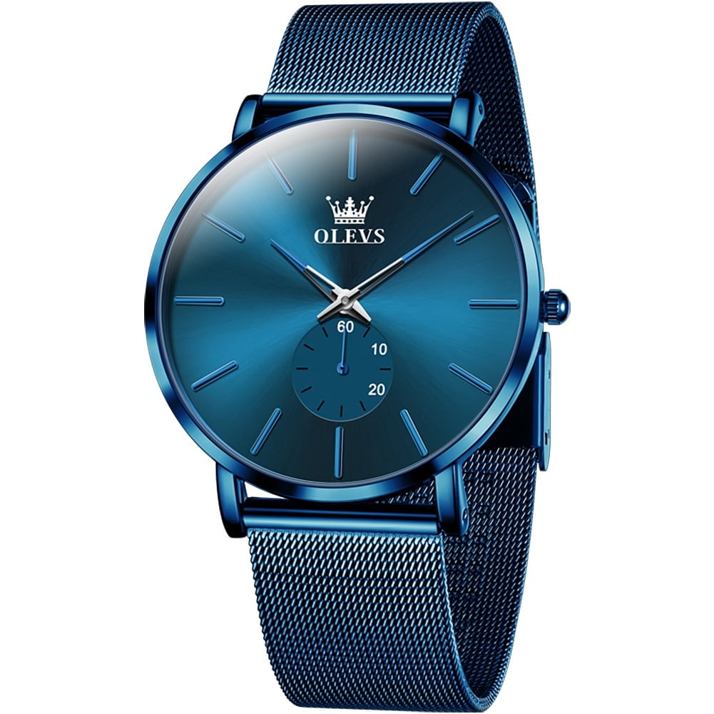 OLEVS Black Watches for Men Fashion Simple Ultra-Thin Minimalist Mesh ...