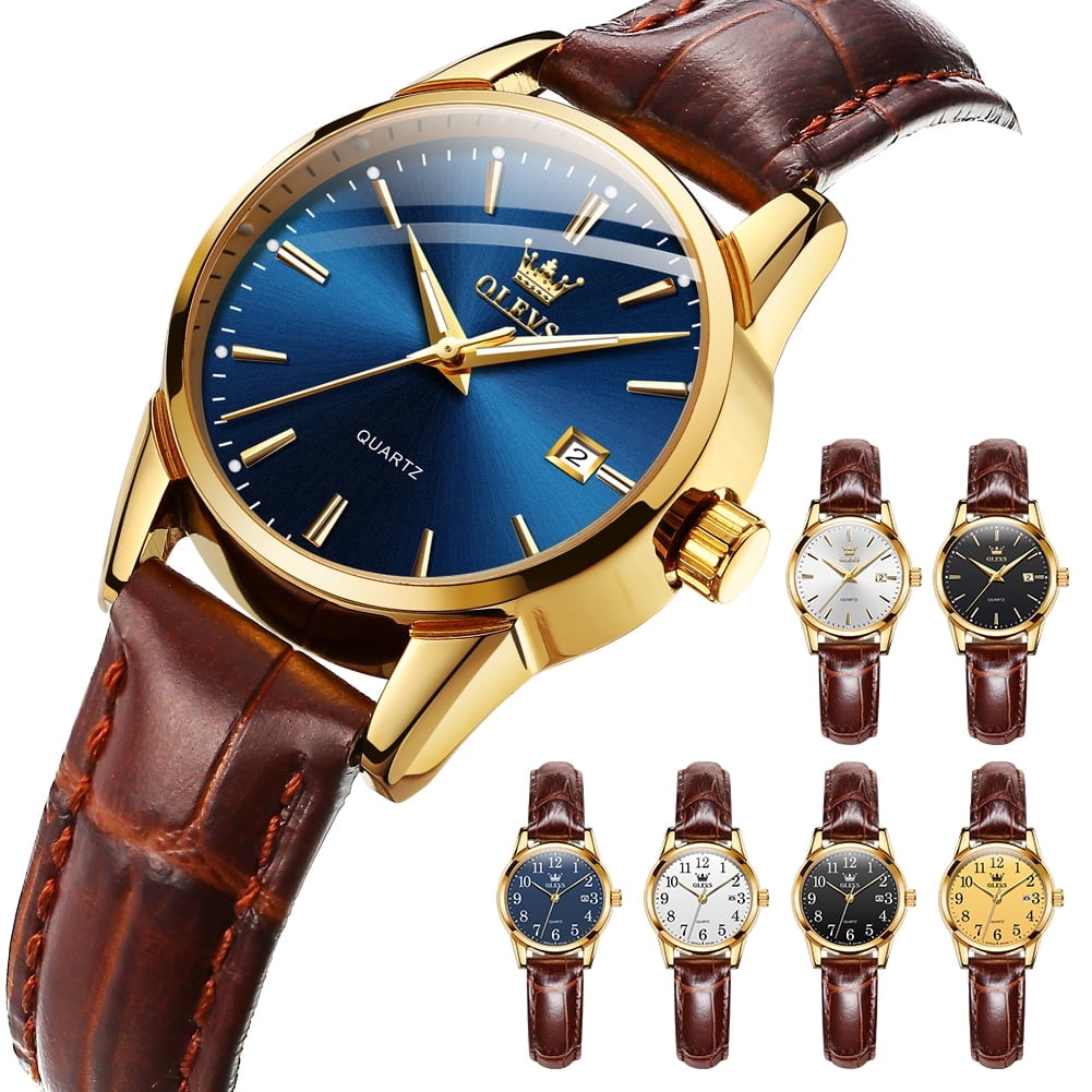 OLEVS Classic Leather Watches for Women, Business Dress Roman Arabic ...