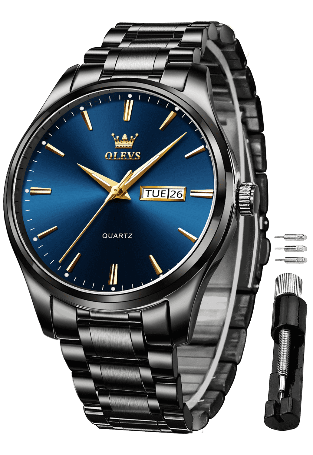 OLEVS Classic Men's Stainless Steel Watch, Luminous Quartz, Date ...