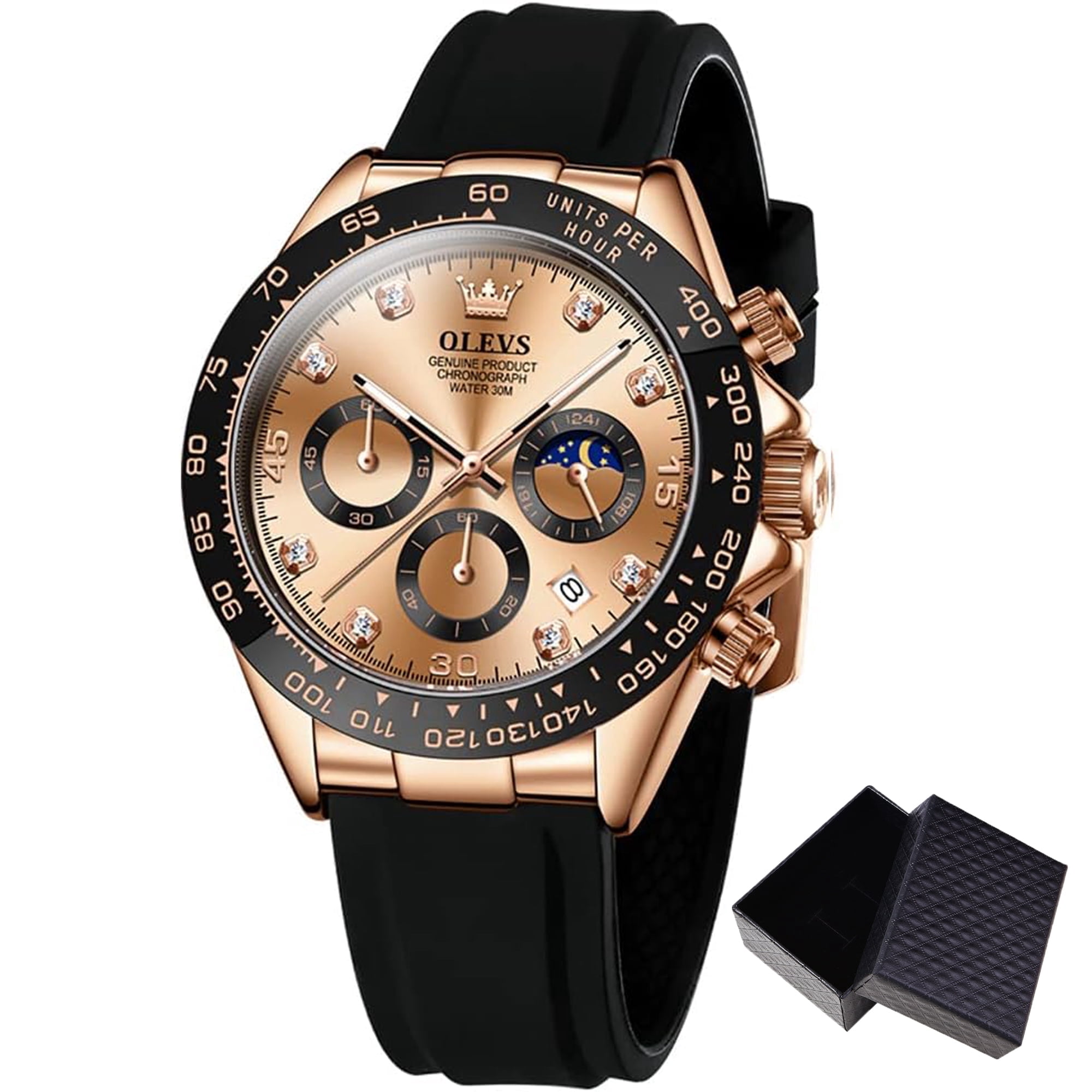 OLEVS Diamond Wrist Watch for Man Chronograph Luxury Sport Silicone ...