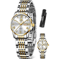 OLEVS Gold Sliver Watches For Women White Face Watches Stainless Steel ...