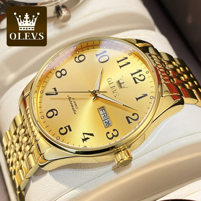 OLEVS Men's Gold Watch, Self Winding, Large Face, Arabic Numerals ...