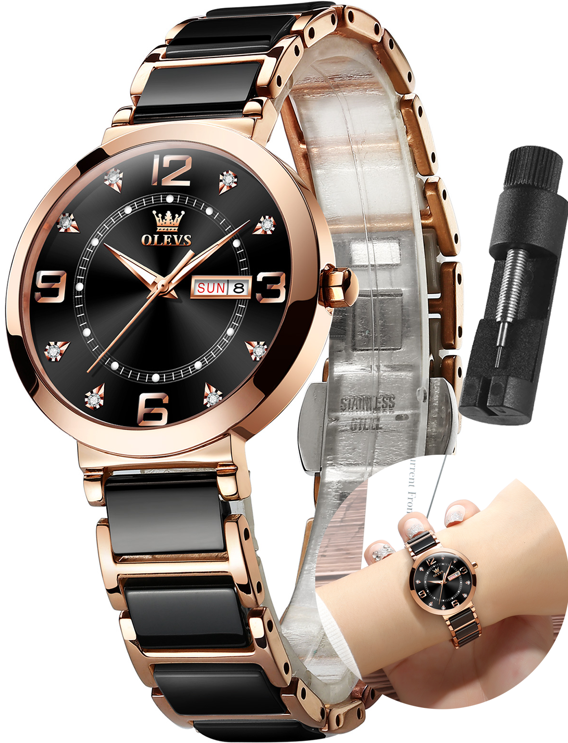 Bulova Women's Classic Crystal Black Stainless Steel Watch 98L252 ...